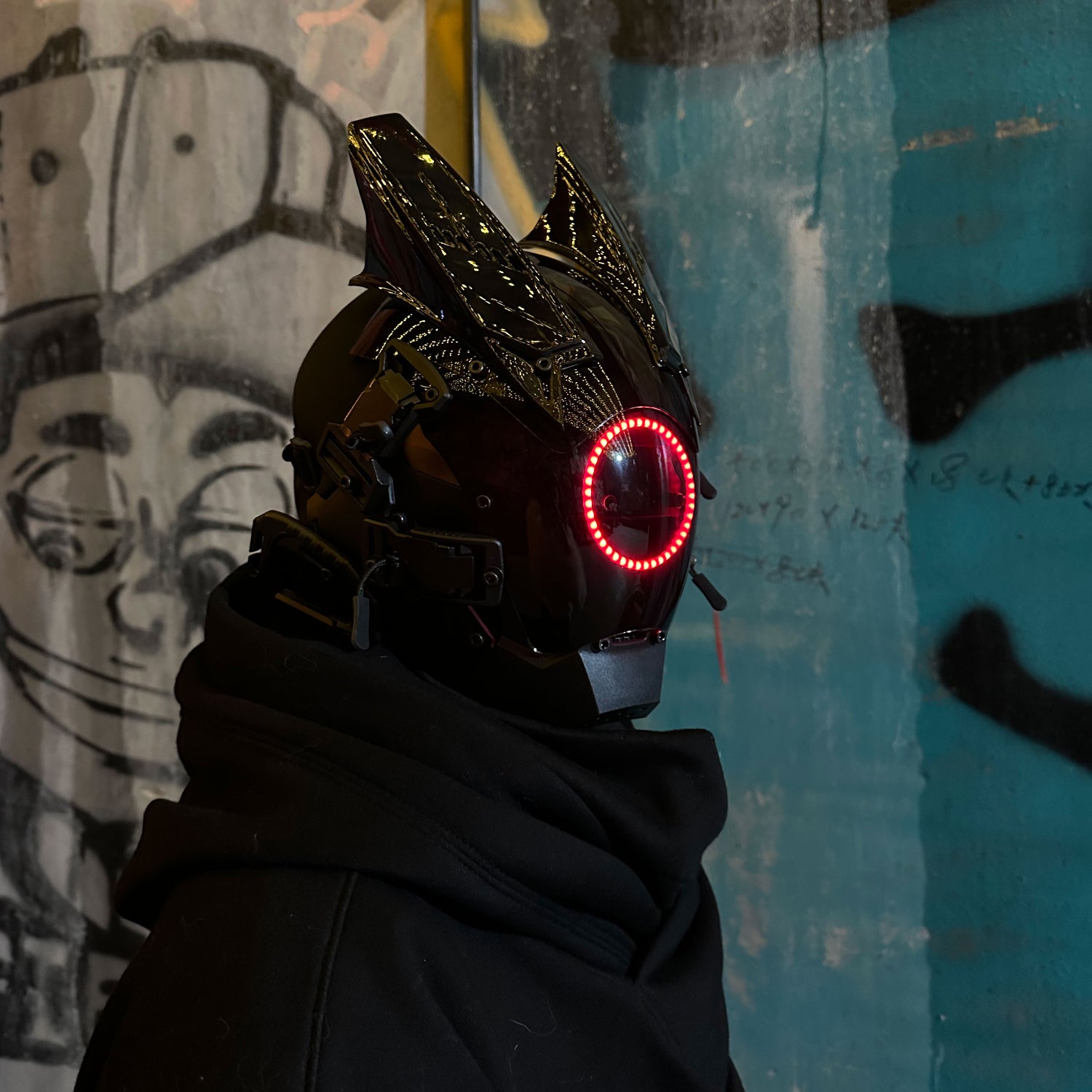 JAUPTO Techwear Mask CyberPunk Mask Helmet ,LED Light Cool Samurai Mas